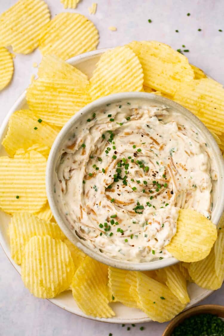 Healthy French Onion Dip with Caramelized Onions and Chives | Lauren ...