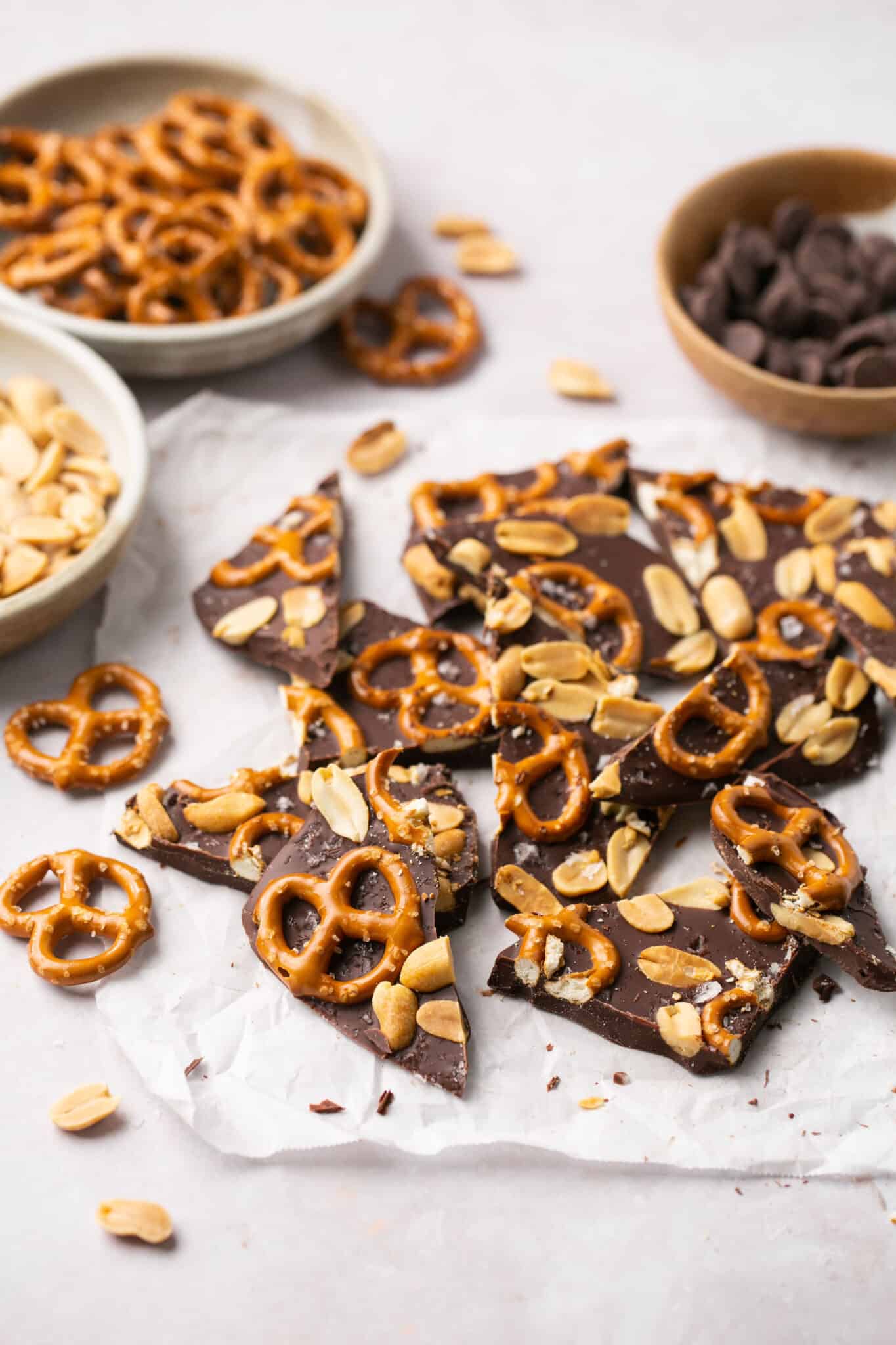 Dark Chocolate Pretzel Bark (with Peanuts!)