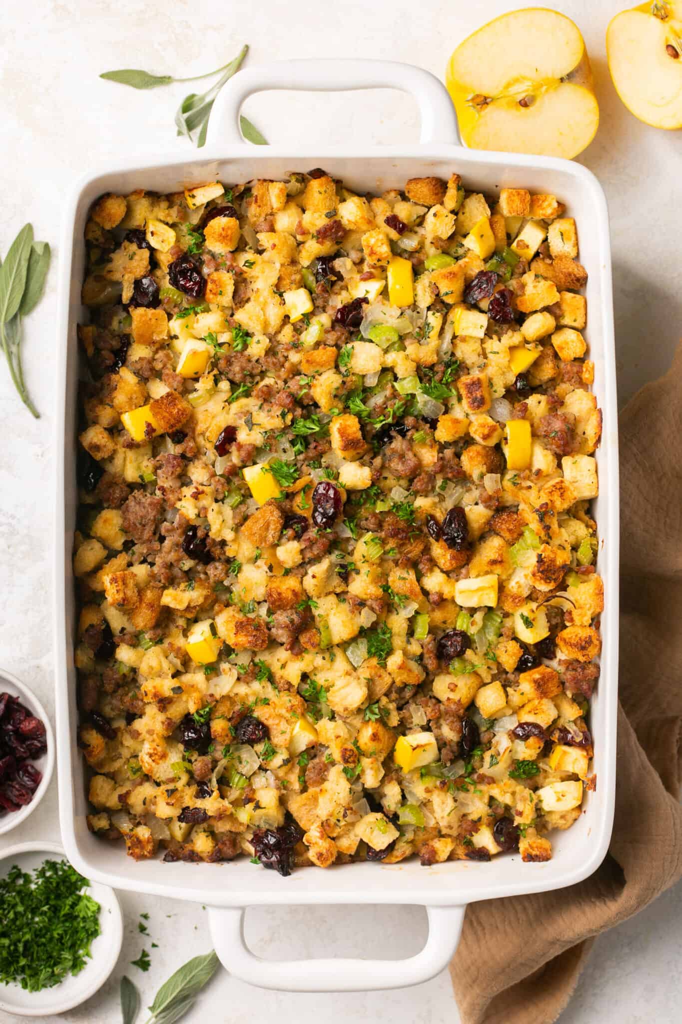 The Best Sausage Apple Cranberry Stuffing | Lauren Fit Foodie
