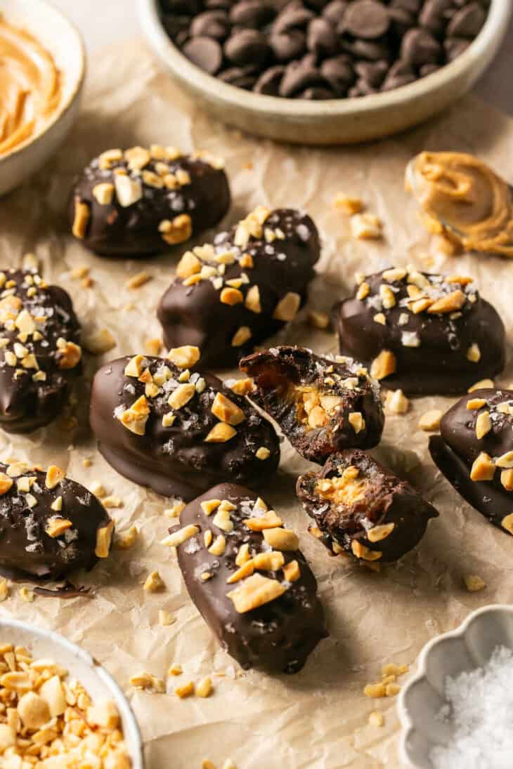 Date Snickers (Chocolate Covered Peanut Butter Stuffed Dates) | Lauren ...