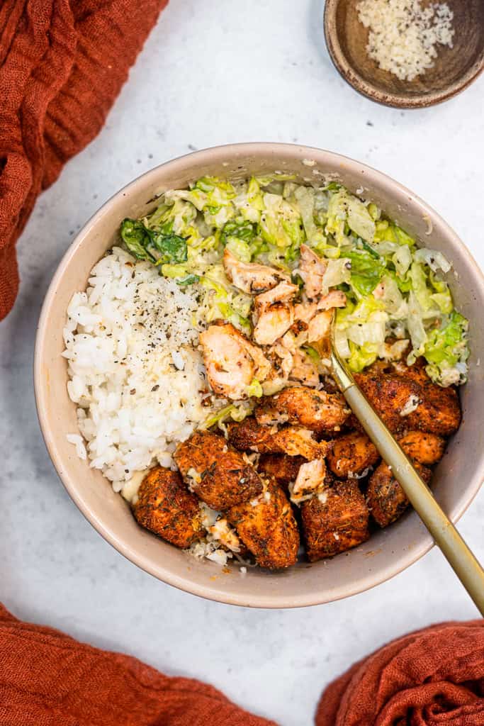 Blackened Salmon Caesar Rice Bowls | Lauren Fit Foodie